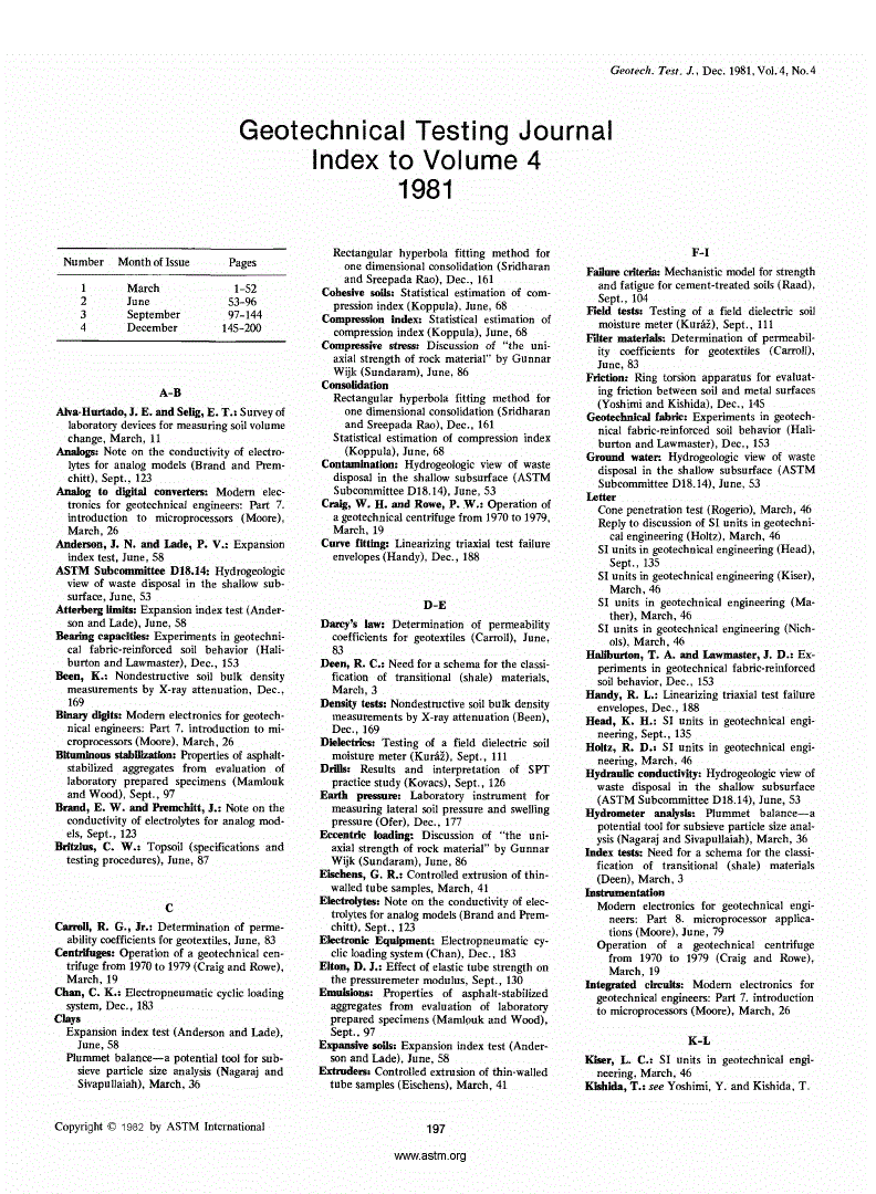 Geotechnical Testing Journal Index to Volume 4 1981 | Geotechnical ...