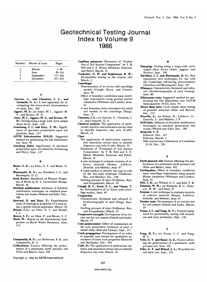 Geotechnical Testing Journal Index to Volume 9 1986 | Geotechnical ...