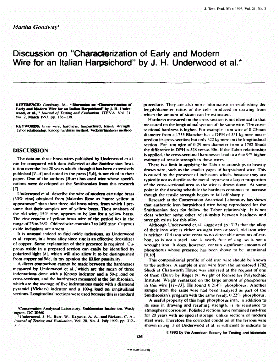 Discussion on “Characterization of Early and Modern Wire for an Italian ...